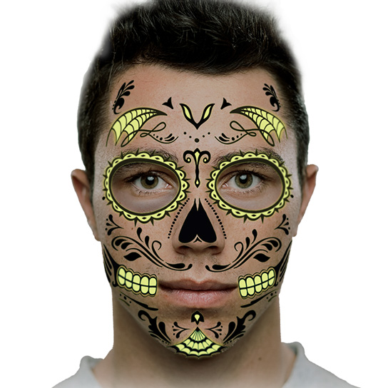 Glow in the Dark Day of the Dead Face Temporary Tattoo - IndustryPrint ...
